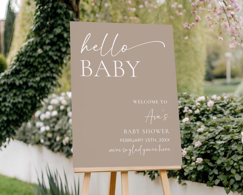 Neutral Baby Shower Welcome Sign, Hello Baby Welcome Sign, Editable and ...