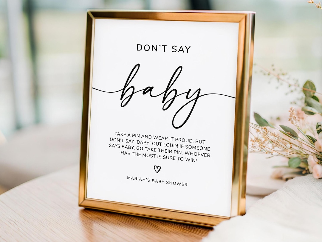 Don't Say Baby Game Sign, Minimalist Baby Shower Game Sign, Don't Say ...