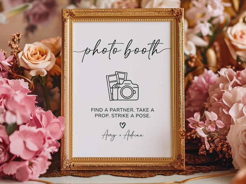 Wedding Photo Booth Sign, Minimalist Photo Station Sign, Editable Canva ...