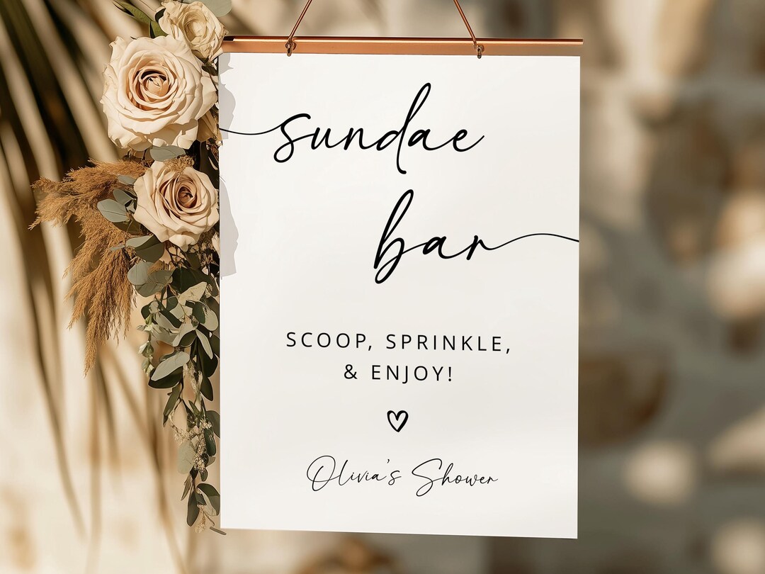 Sundae Bar Sign Template, Minimalist Sundae Station Sign, Baby Shower ...