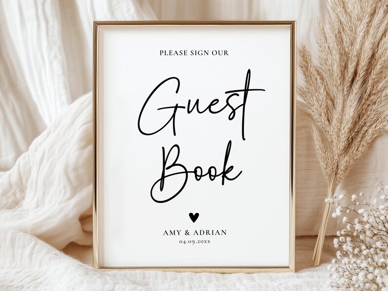 Minimalist Wedding Guest Book Sign: Editable Canva Template - Etsy