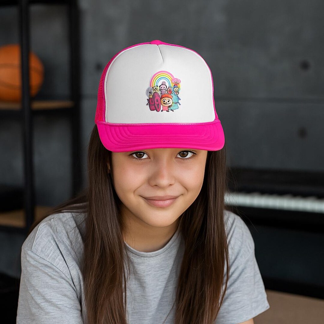 Kawaii Labubu Hat Pink Trucker Cap for Teens With Rainbow Cartoon ...