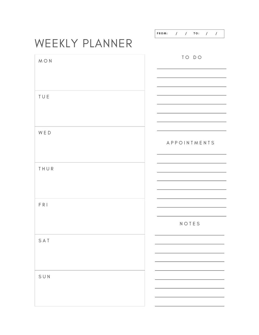 Minimalist Week Calendar, Download & Print. Downloadable in 3 Sizes ...