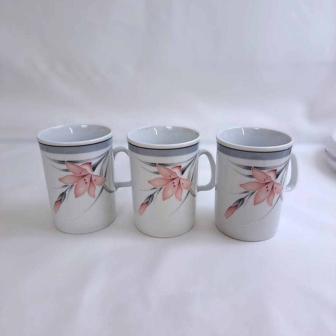 Vintage Bavarian Porcelain Hot Chocolate Mugs With Pink Flower Motif ...