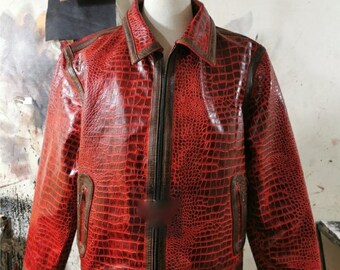Men's Crocodile Embossed / Alligator Leather Jacket, Crocodile Jacket, Handmade Alligator ...