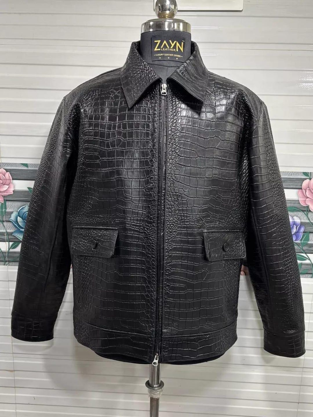 Handmade Men's Crocodile Leather Jacket / Alligator Textured Embosed ...