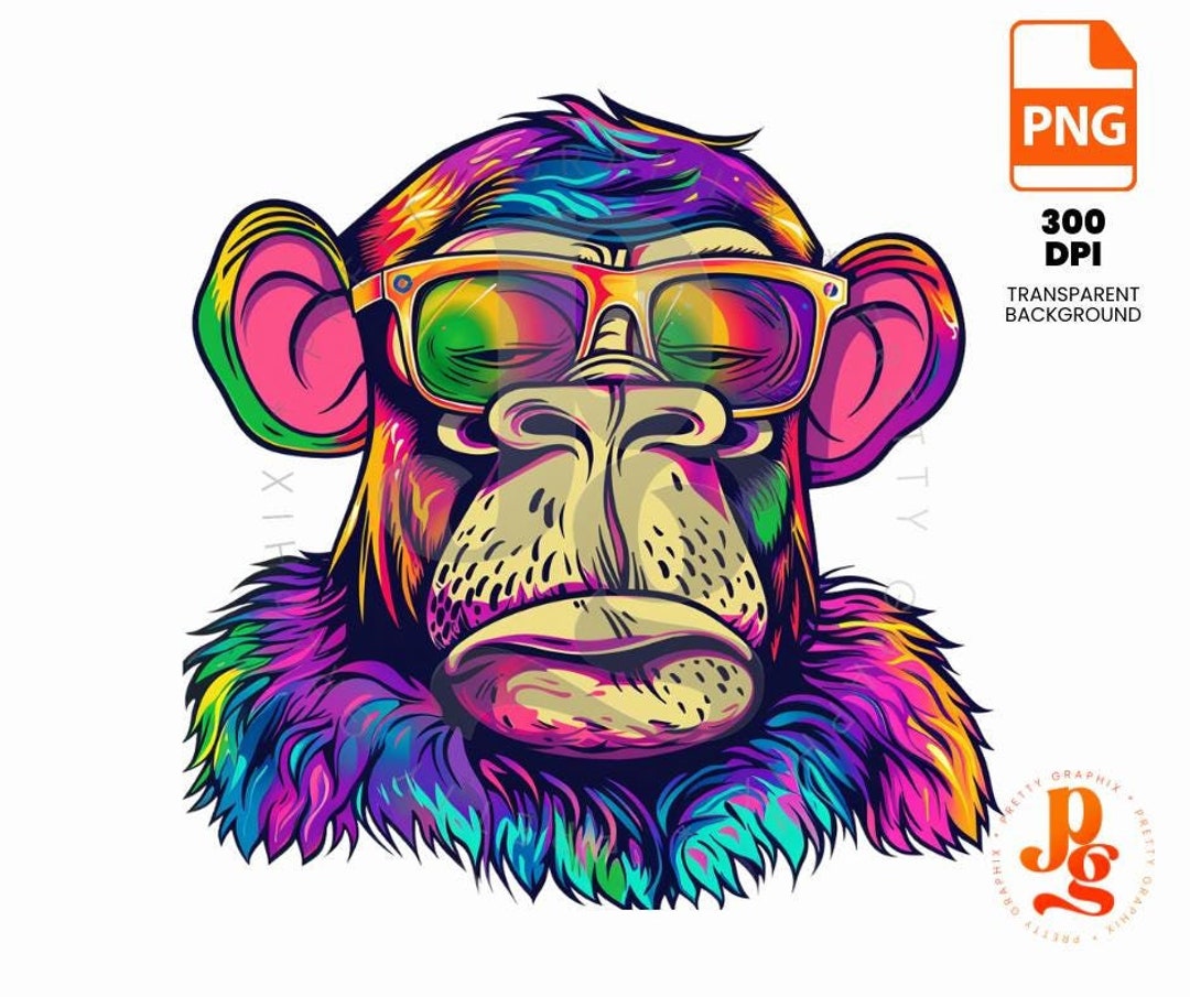 Colorful Funky Monkey Clipart PNG Hip Pop Art Animal Graphic for ...
