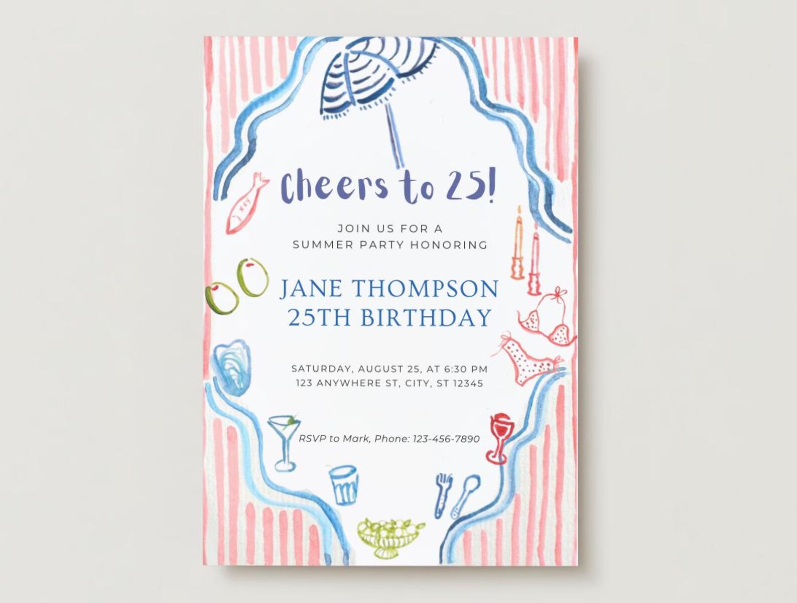 Coastal Chic Birthday Invitation Template | Hand-painted Watercolor ...