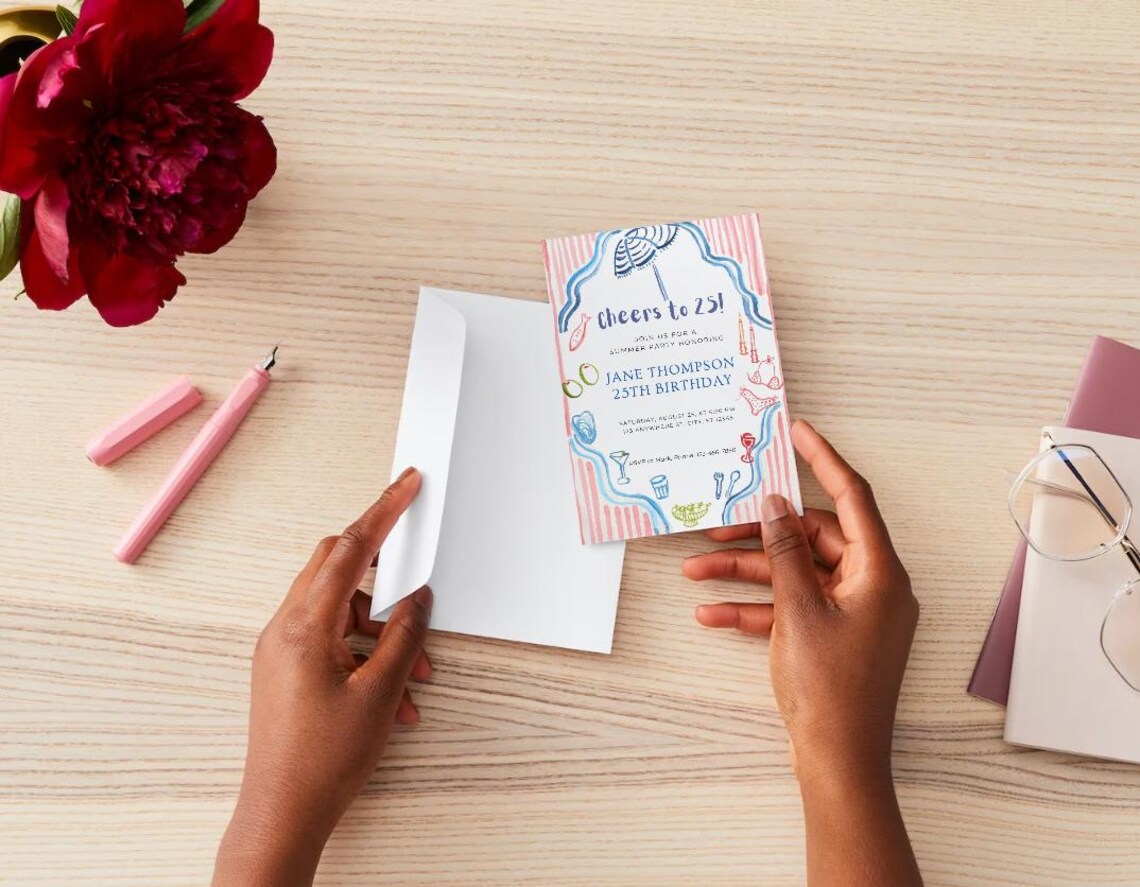Coastal Chic Birthday Invitation Template | Hand-painted Watercolor ...