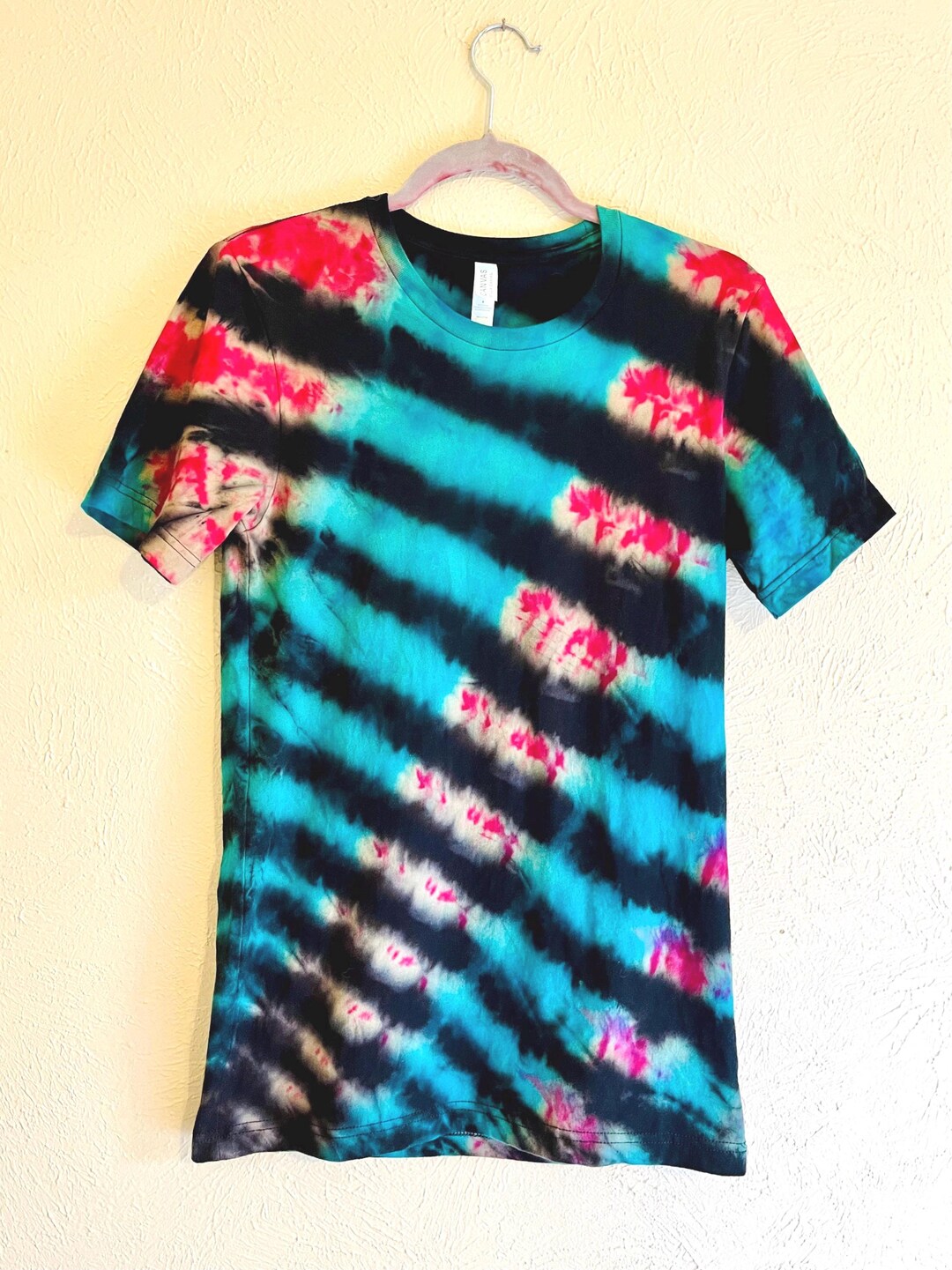 NEW Turquoise & Hot Pink Tiger Stripe Reverse Ice Dye Tie Dye Cotton T ...