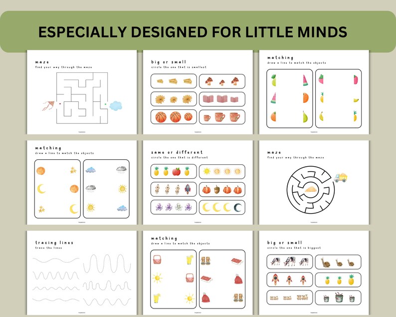 Toddler Matching Worksheet Printable Bundle, Preschool Tracing Mazes, 2 ...