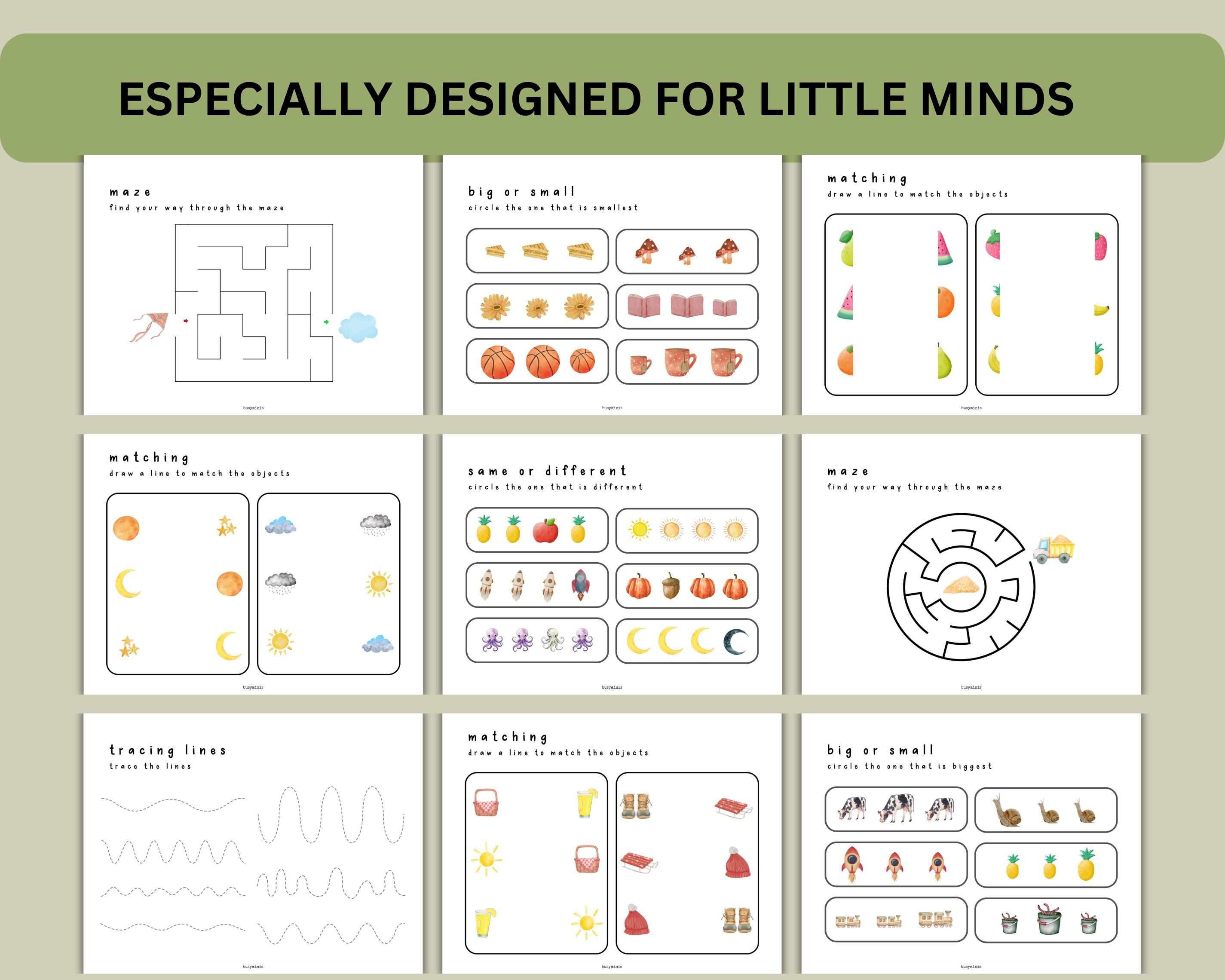 Toddler Matching Worksheet Printable Bundle, Preschool Tracing Mazes, 2 ...