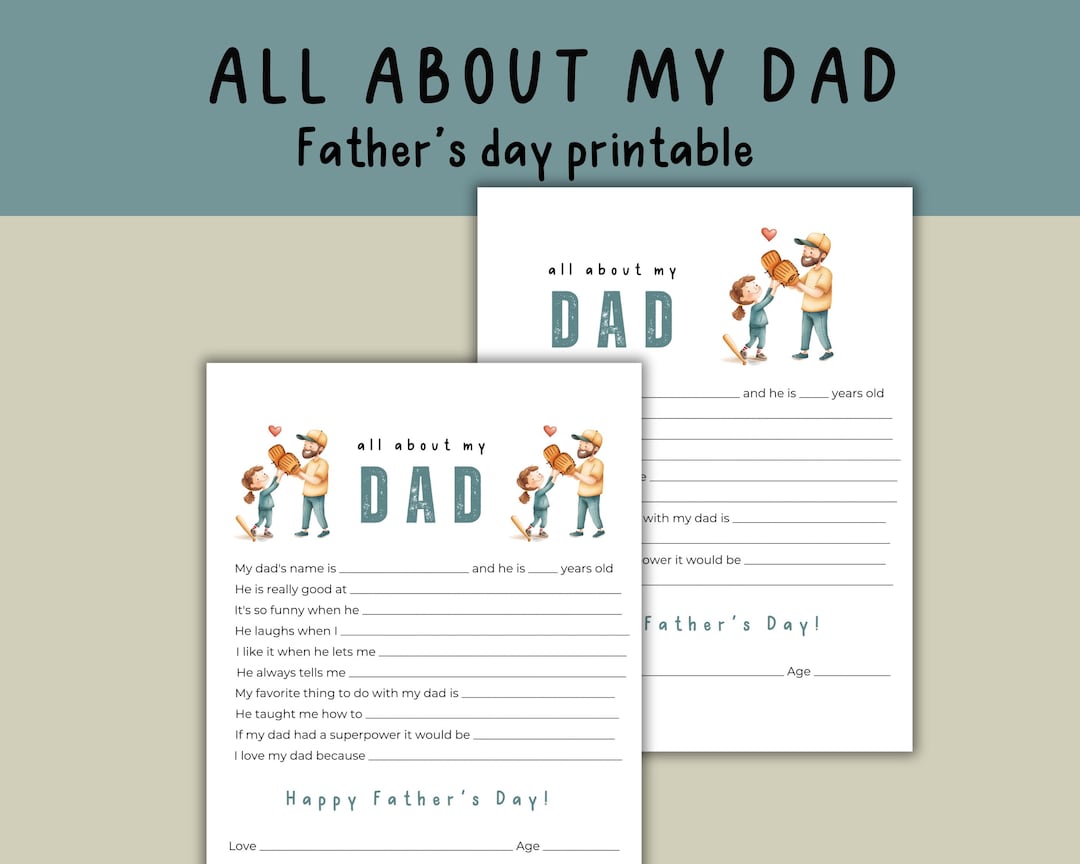All About My Dad Printable, Father's Day Gift From Kid, Dad ...