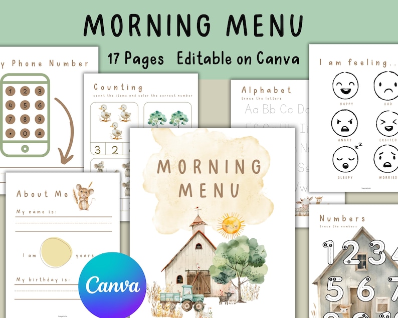 Editable Homeschool Farm Morning Menu: CANVA Template (PDF Download) - Etsy