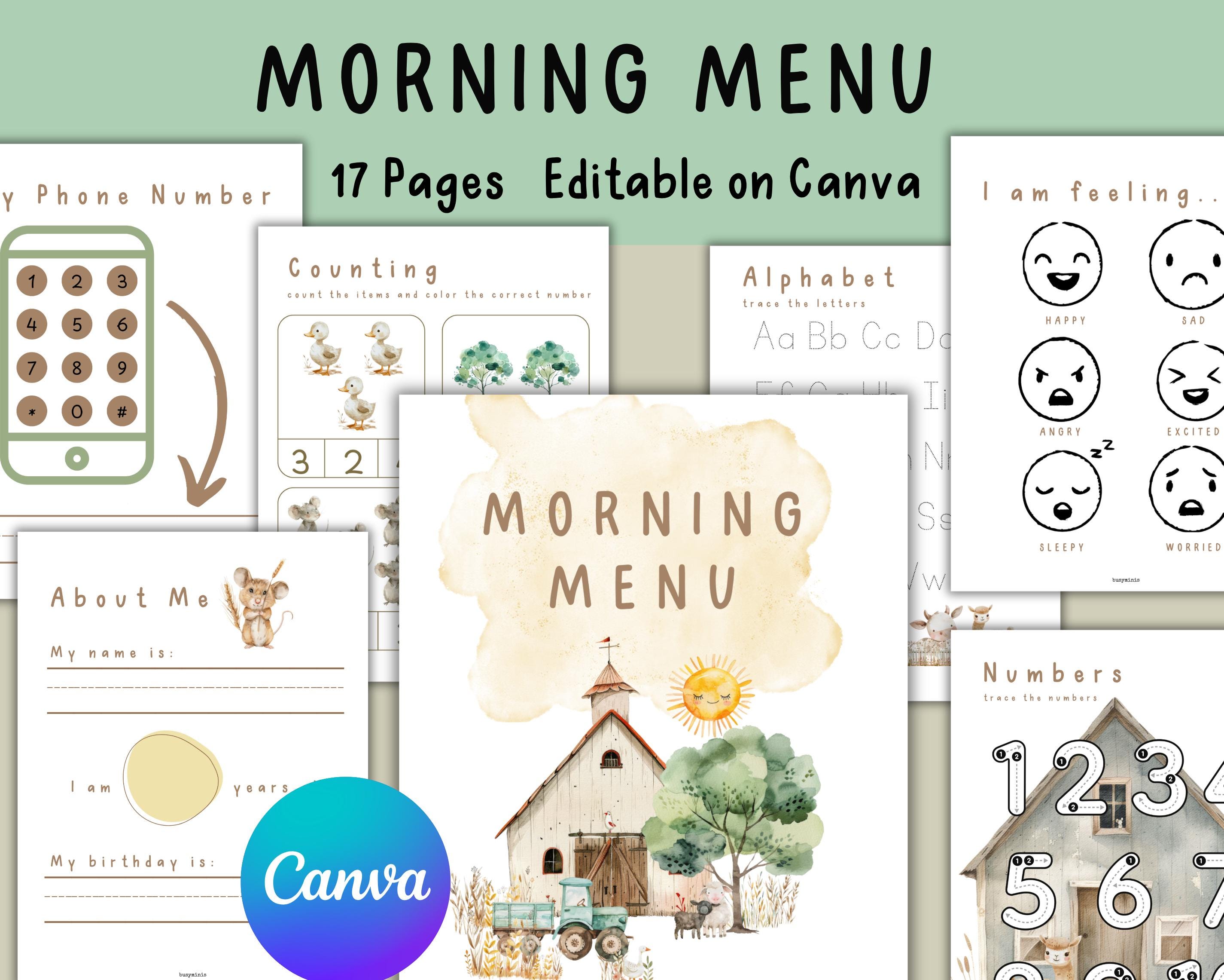 Editable Homeschool Farm Morning Menu: CANVA Template (PDF Download) - Etsy