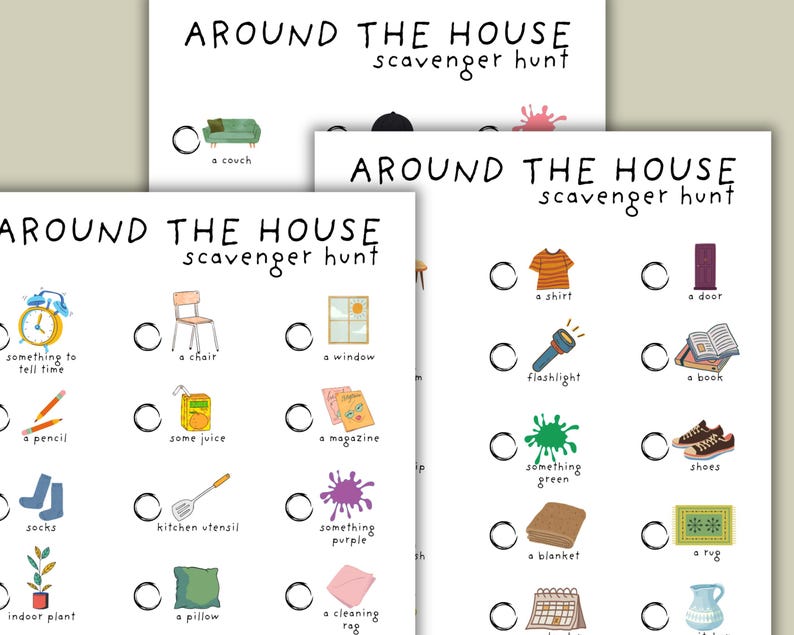 Kids Indoor Scavenger Hunt Printable: Around the House Game (PDF) - Etsy