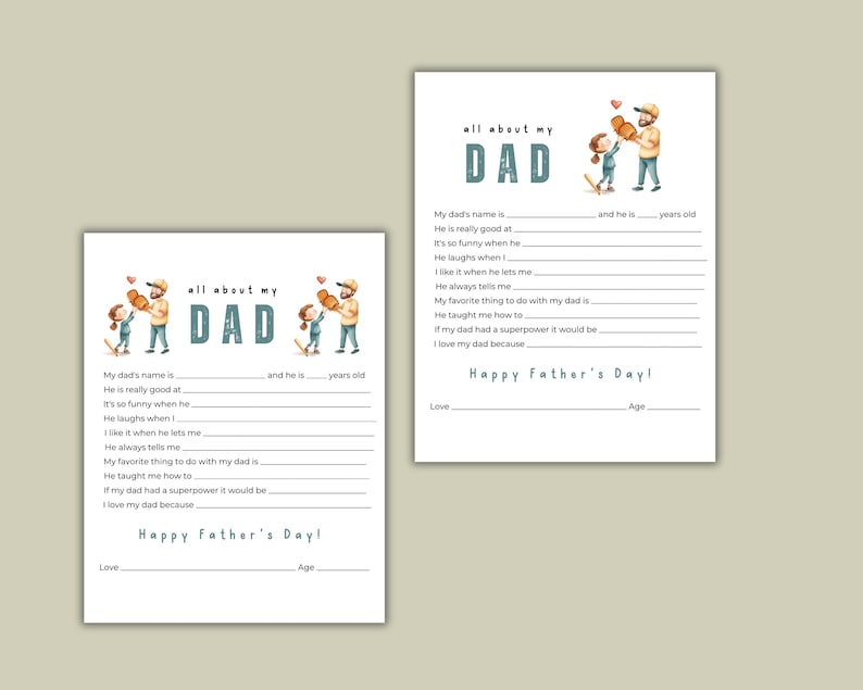 All About My Dad Printable Bundle, Father's Day Questionnaire (PDF) - Etsy