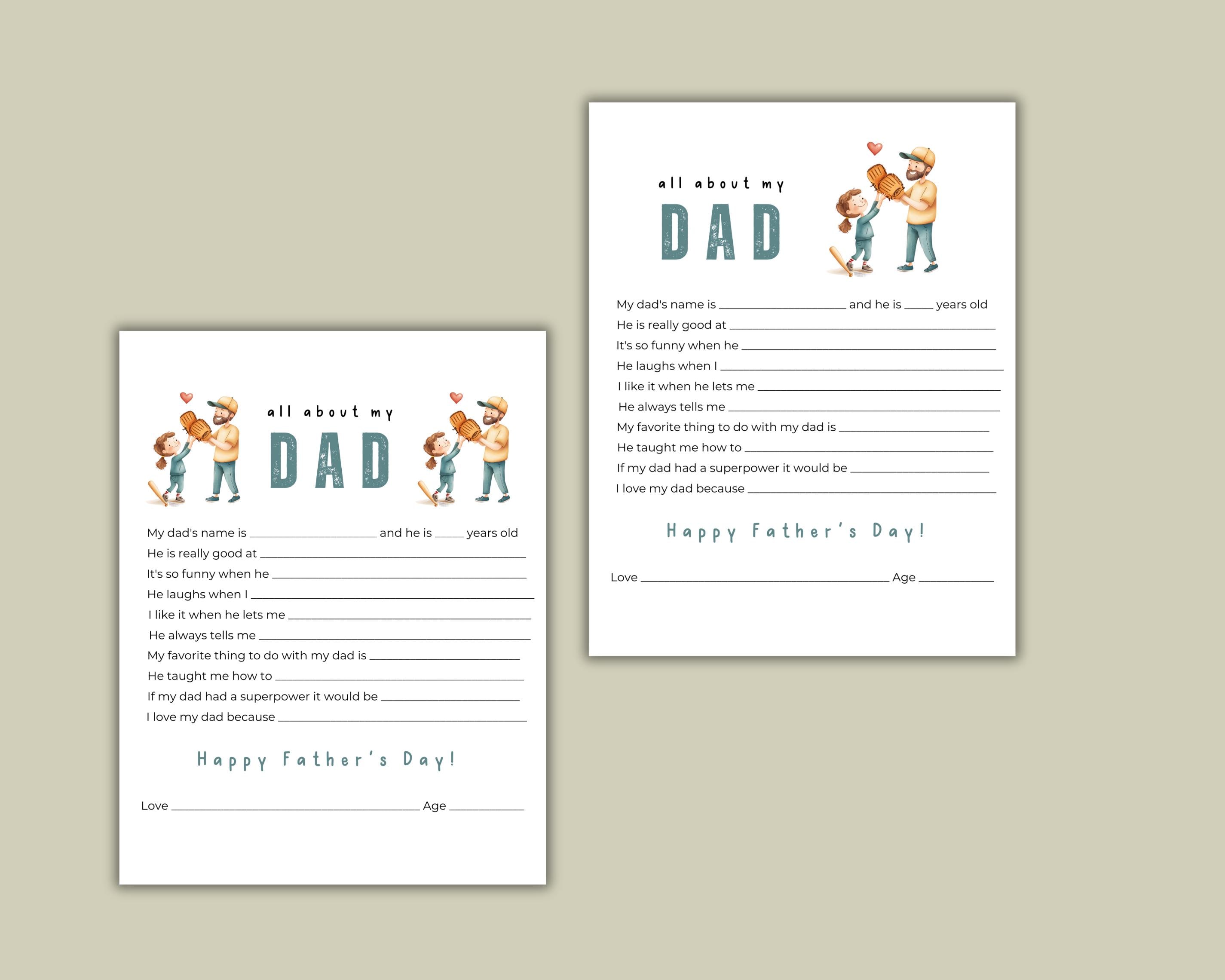 All About My Dad Printable Bundle, Father's Day Questionnaire (PDF) - Etsy