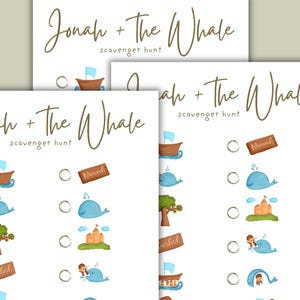 Jonah and the Whale Scavenger Hunt Printable, Indoor Activity ...