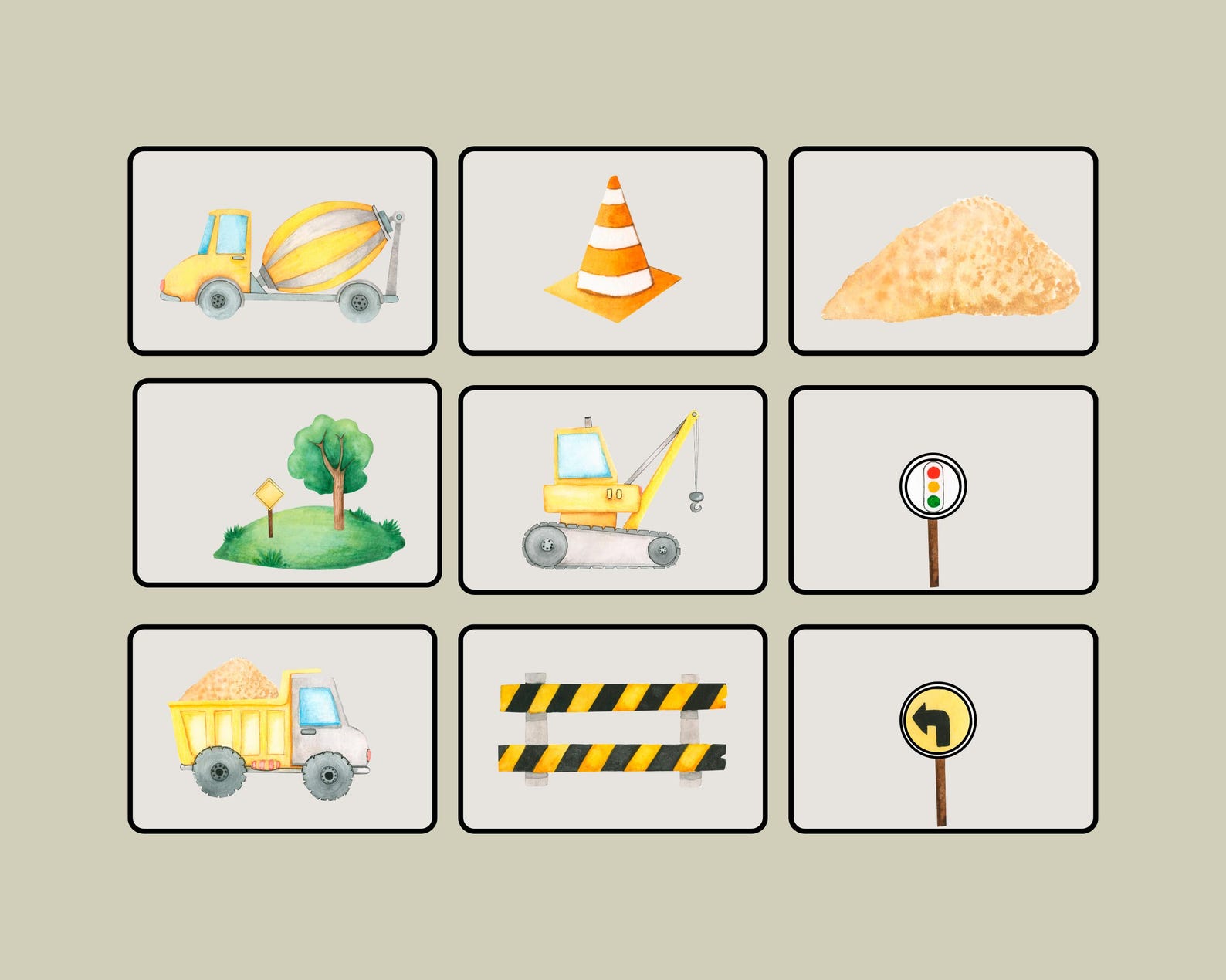 Construction Memory and Matching Game Printable, Kids Memory Game ...