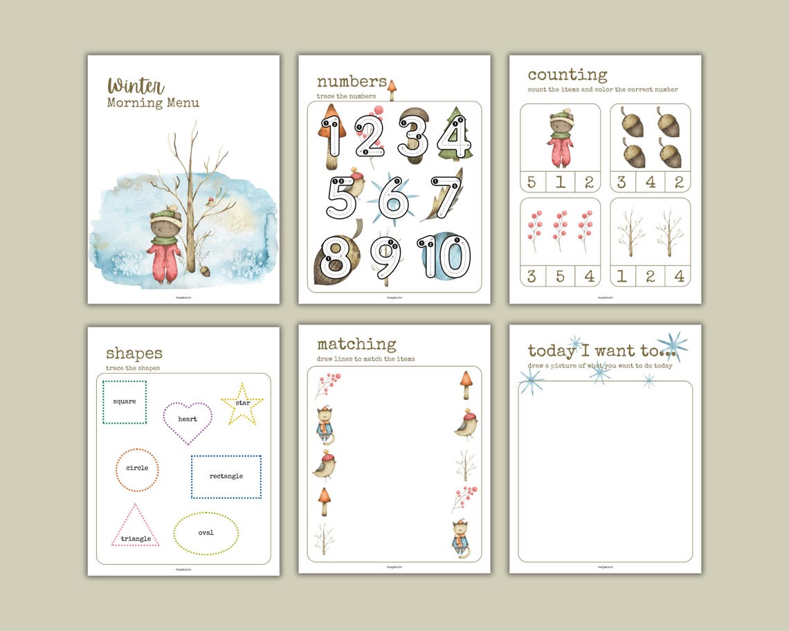 Toddler Winter Morning Menu Printable, Preschool Winter Worksheets ...