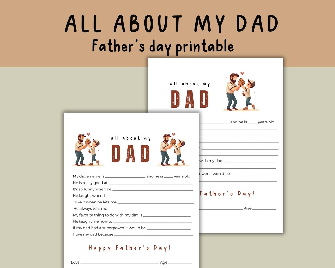 All About My Dad Printable, Father's Day Questionnaire (PDF) - Etsy