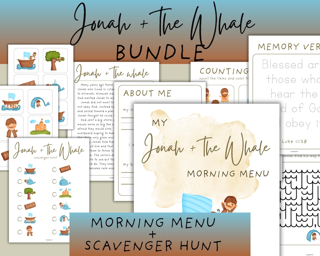 Jonah and the Whale Printable Bundle: Preschool Bible Story Activity ...
