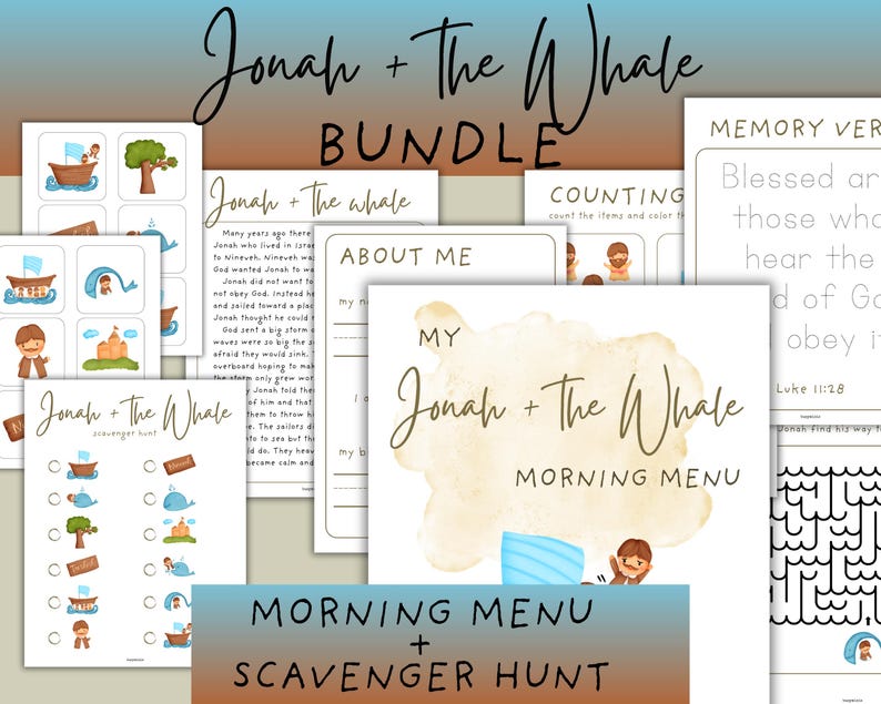 Jonah and the Whale Printable Bundle: Preschool Bible Story Activity ...
