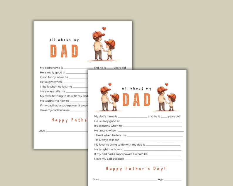 All About My Dad Printable Bundle, Father's Day Questionnaire (PDF) - Etsy