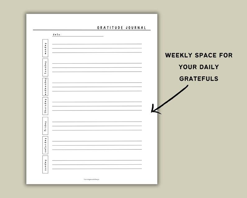 Weekly Gratitude Journal Printable: Simple Thankfulness Diary (PDF ...