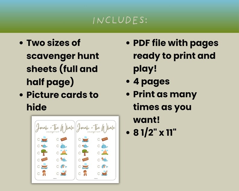 Jonah and the Whale Scavenger Hunt Printable, Indoor Activity ...