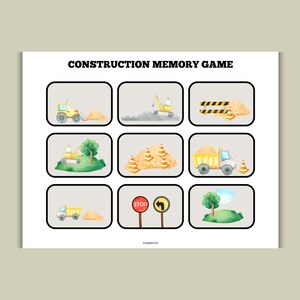 Construction Memory and Matching Game Printable, Kids Memory Game ...