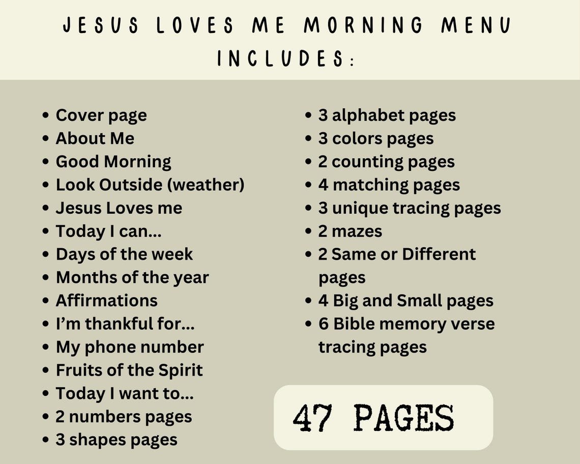 Christian Morning Menu Printable Bundle: Gospel Preschool Activities ...