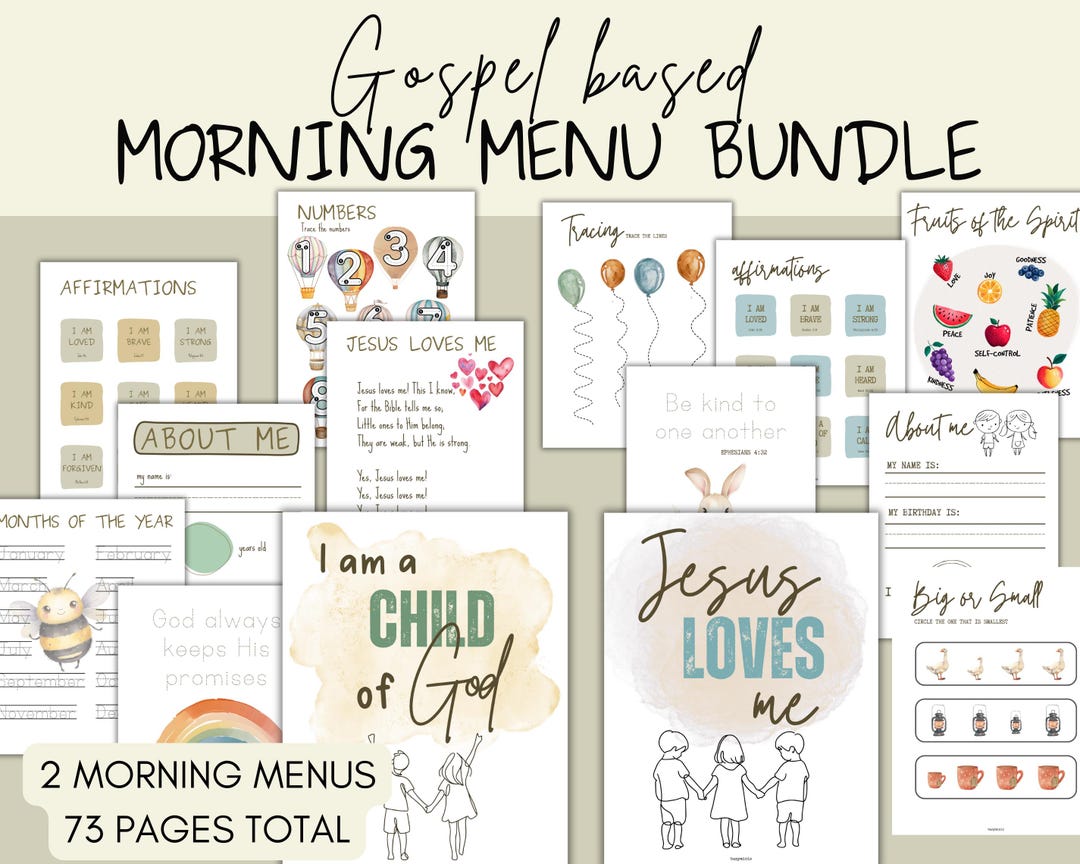 Christian Morning Menu Printable Bundle: Gospel Preschool Activities ...