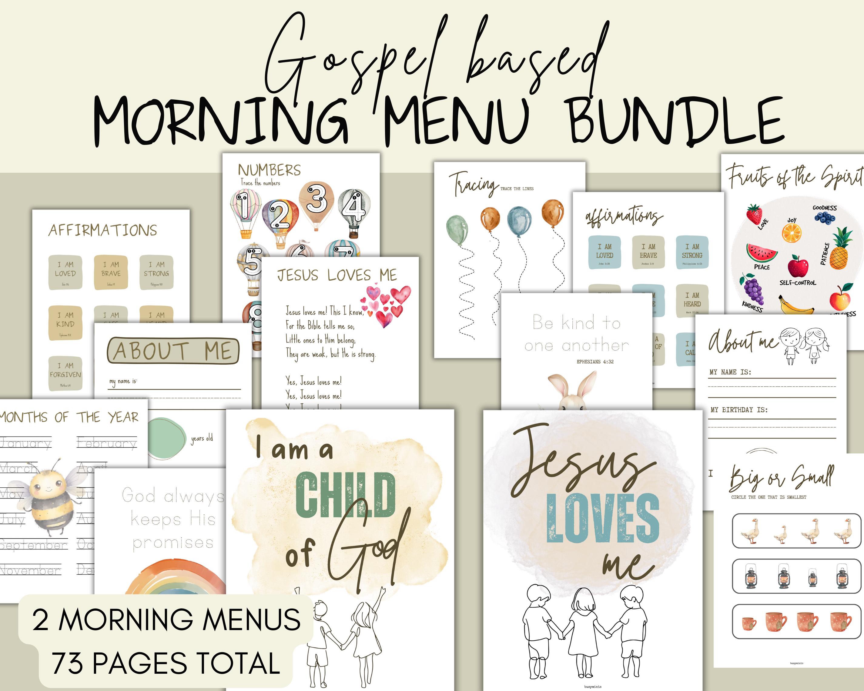 Christian Morning Menu Printable Bundle: Gospel Preschool Activities ...