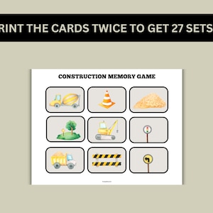 Construction Memory and Matching Game Printable, Kids Memory Game ...