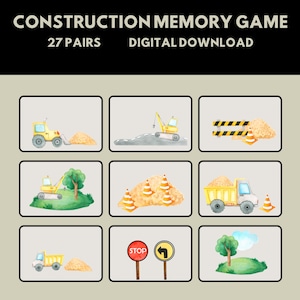 Construction Memory and Matching Game Printable, Kids Memory Game ...