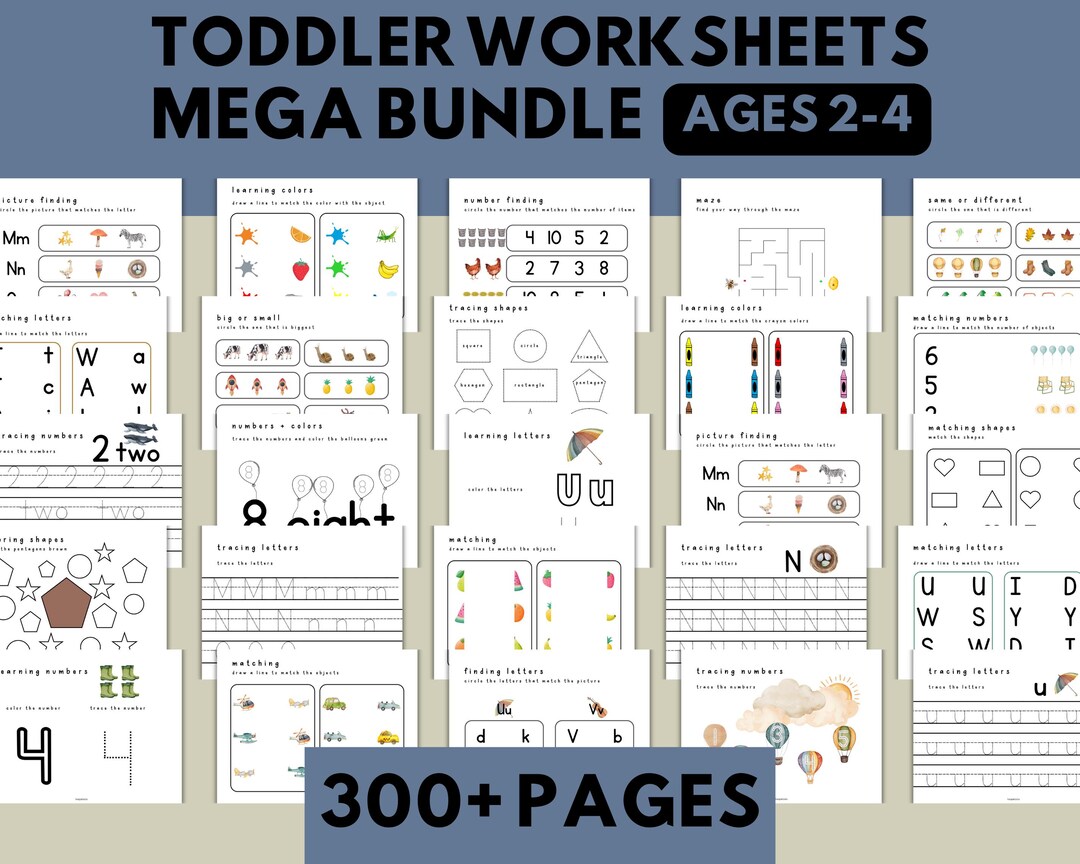 Toddler Learning Worksheets Bundle, Homeschool Activity, Ages 2-4 (PDF ...