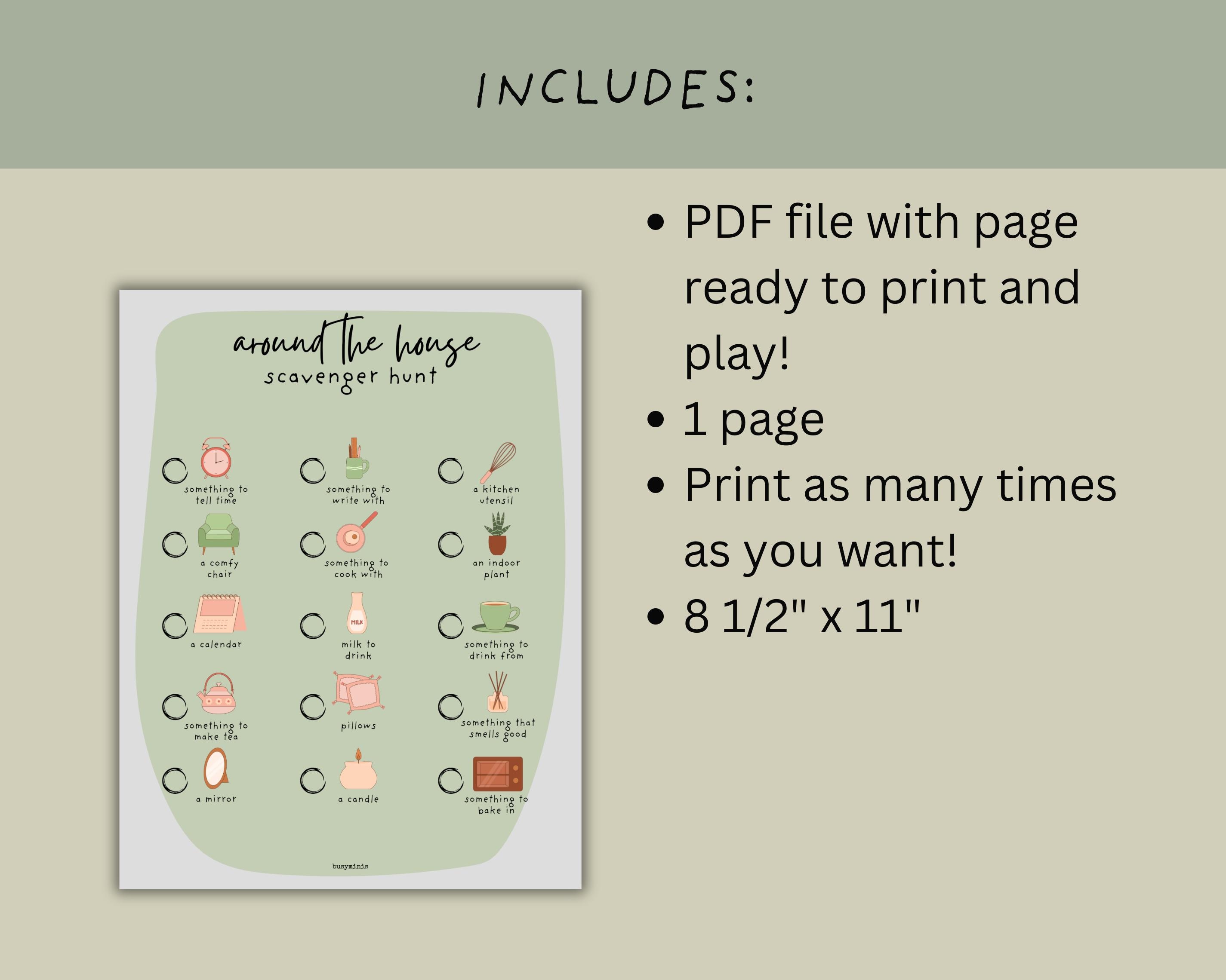 Kids Indoor Scavenger Hunt Printable, Preschool Winter Game, Indoor ...