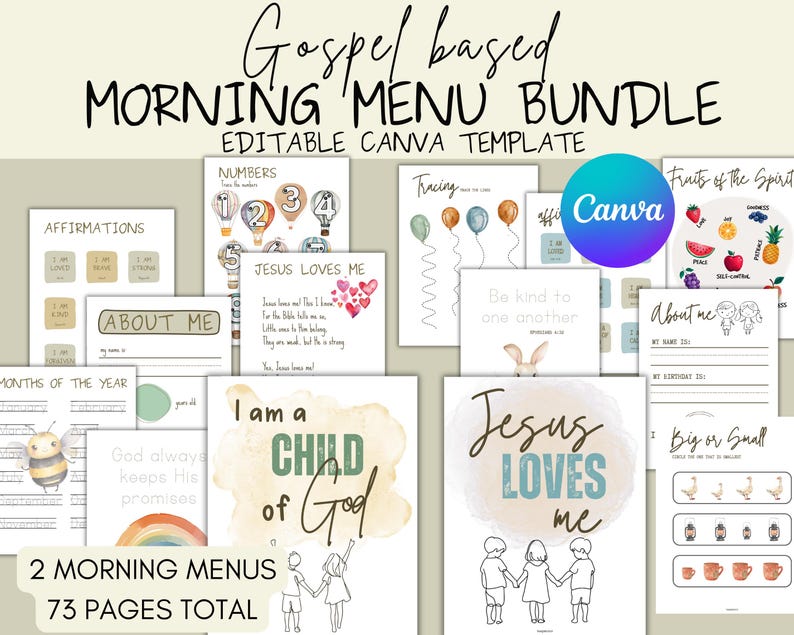 Editable Christian Morning Menu Template Bundle, Preschool Gospel Based ...