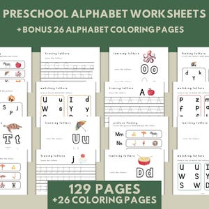 Preschool Alphabet Worksheets Bundle Printable, Tracing Coloring ...