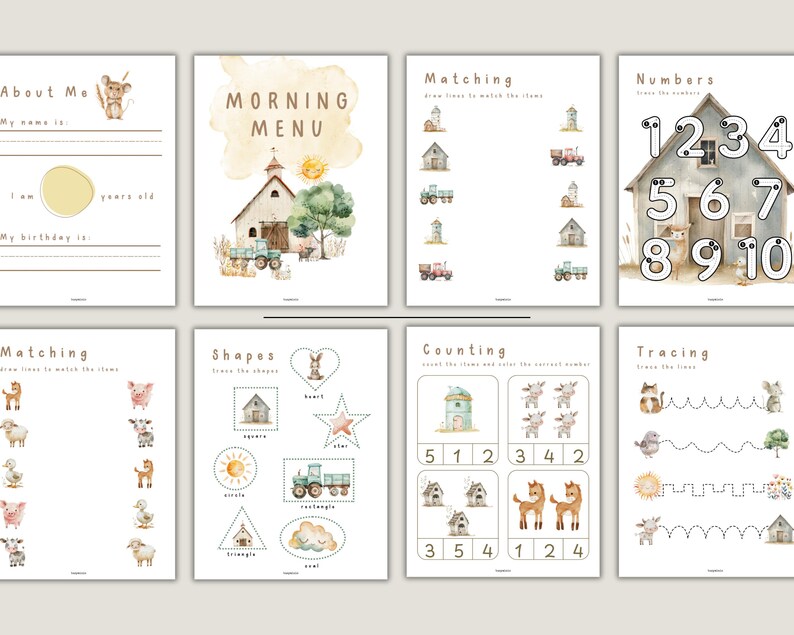 Farm Homeschool Morning Menu: Preschool & Kindergarten Activities (PDF ...