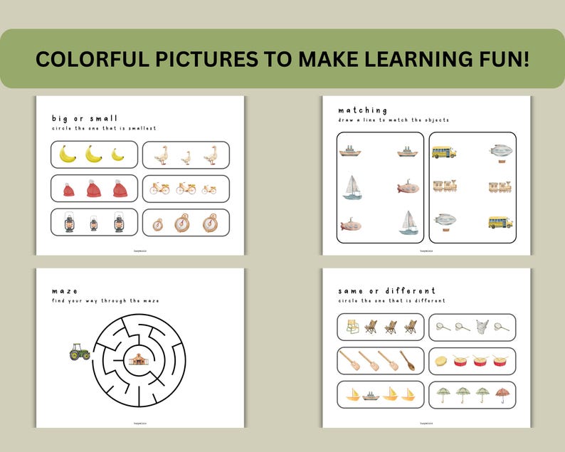 Toddler Matching Worksheet Printable Bundle, Preschool Tracing Mazes, 2 ...