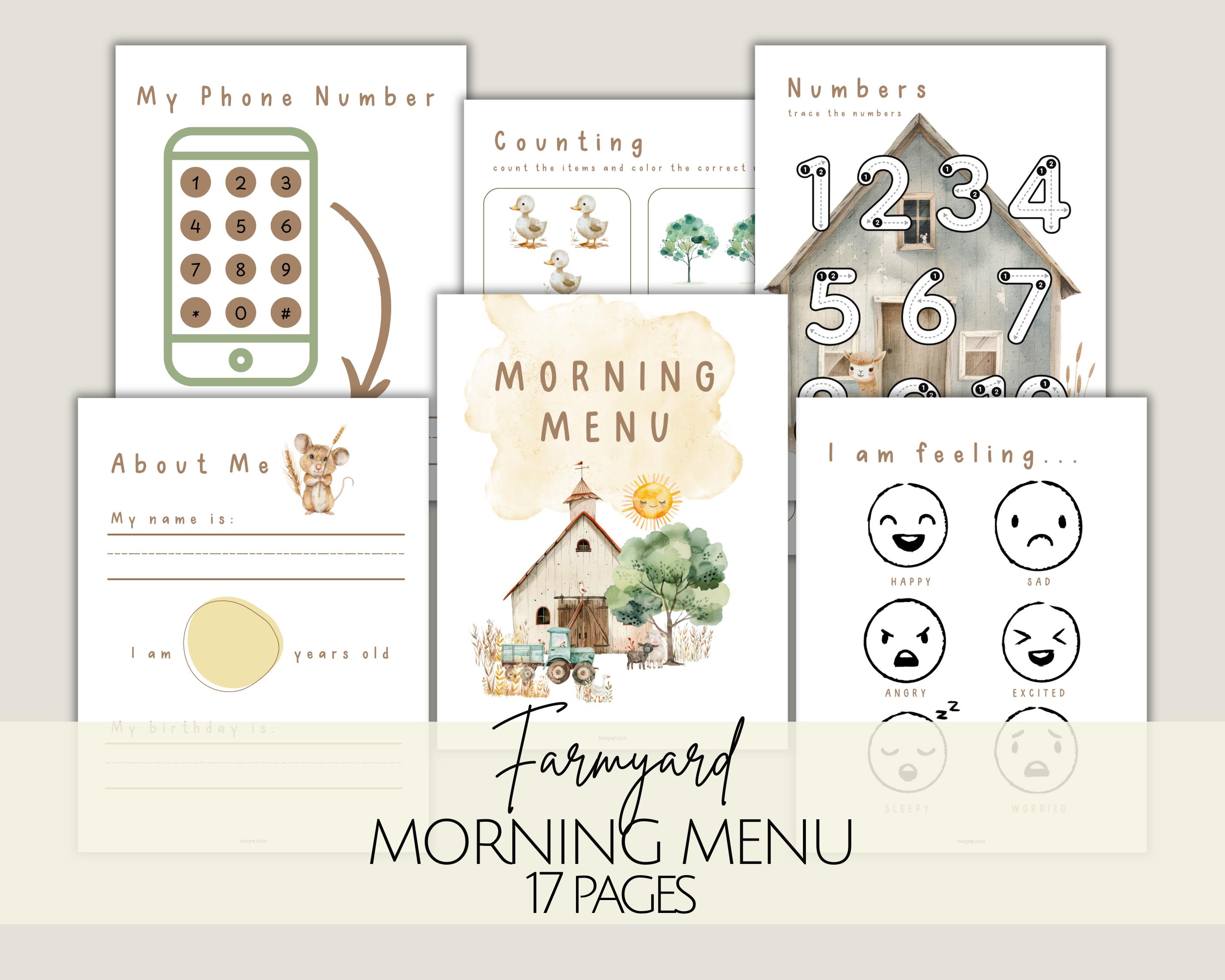 Farm Homeschool Morning Menu: Preschool & Kindergarten Activities (PDF ...
