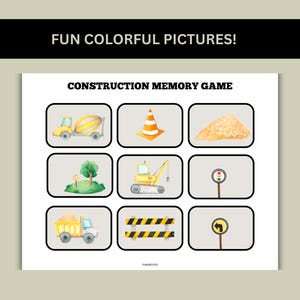 Construction Memory and Matching Game Printable, Kids Memory Game ...