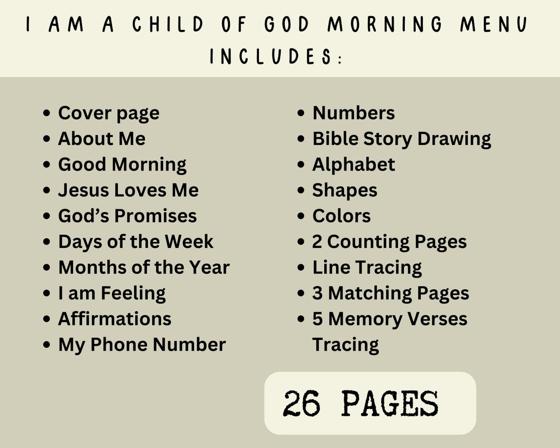 Christian Morning Menu Printable Bundle: Gospel Preschool Activities ...
