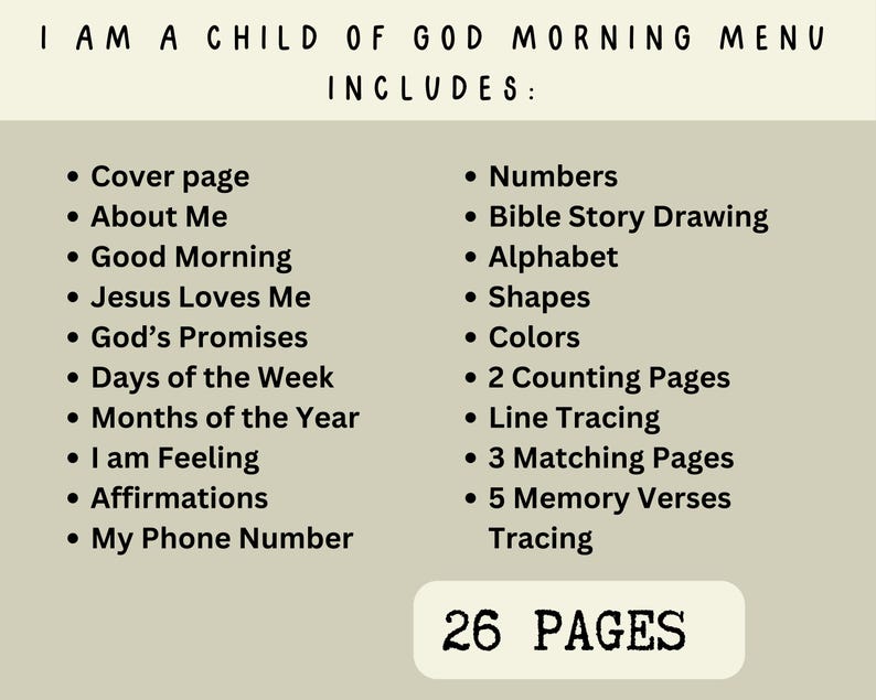 Christian Morning Menu Printable Bundle: Gospel Preschool Activities ...