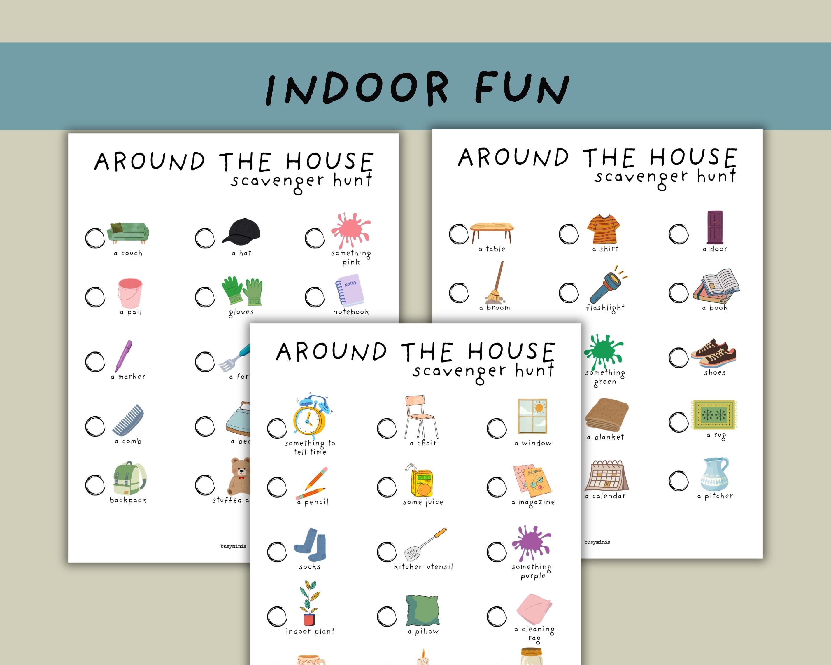 Kids Indoor Scavenger Hunt Printable: Around the House Game (PDF) - Etsy