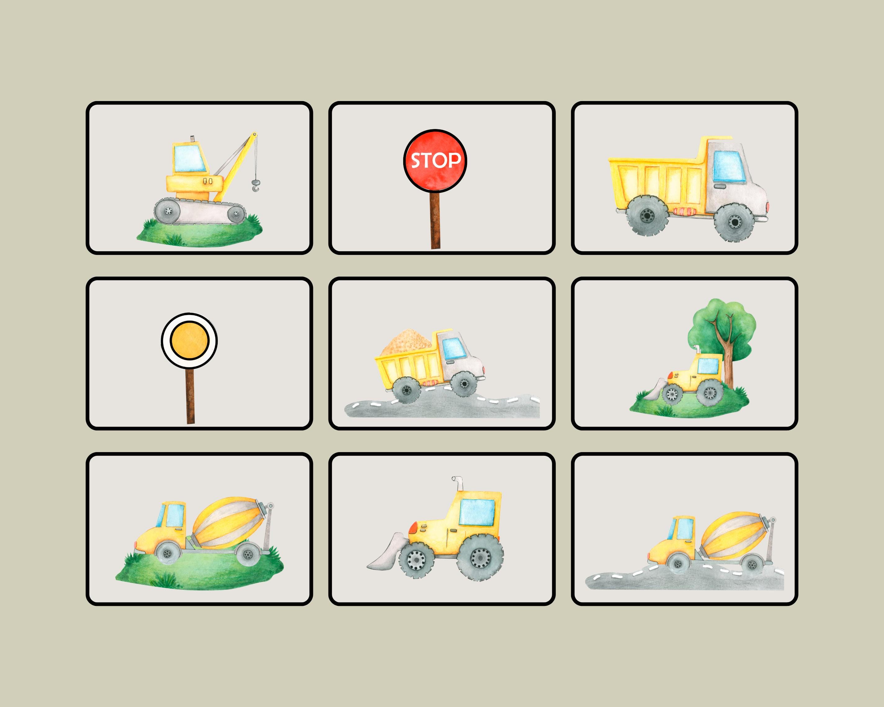 Construction Memory and Matching Game Printable, Kids Memory Game ...