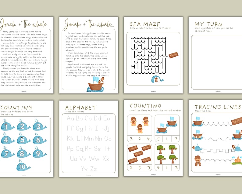 Jonah and the Whale Printable Bundle: Preschool Bible Story Activity ...